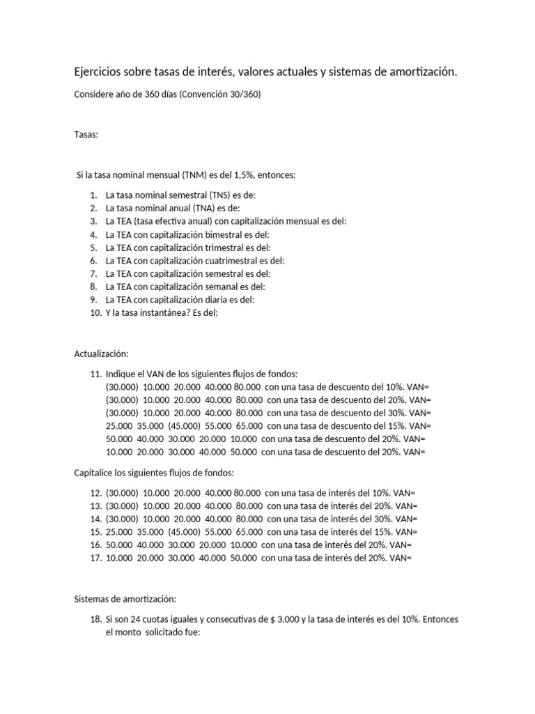 Ejercicios de Interés y Amortización | PDF