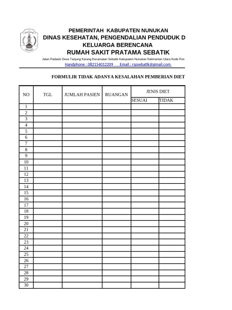 Formulir Diet dan Makan Pasien | PDF