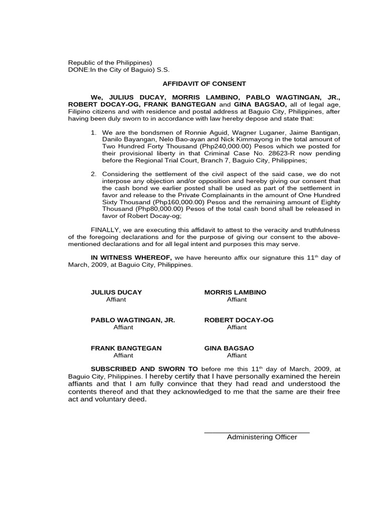 Affidavit of Consent | PDF | Affidavit | Evidence