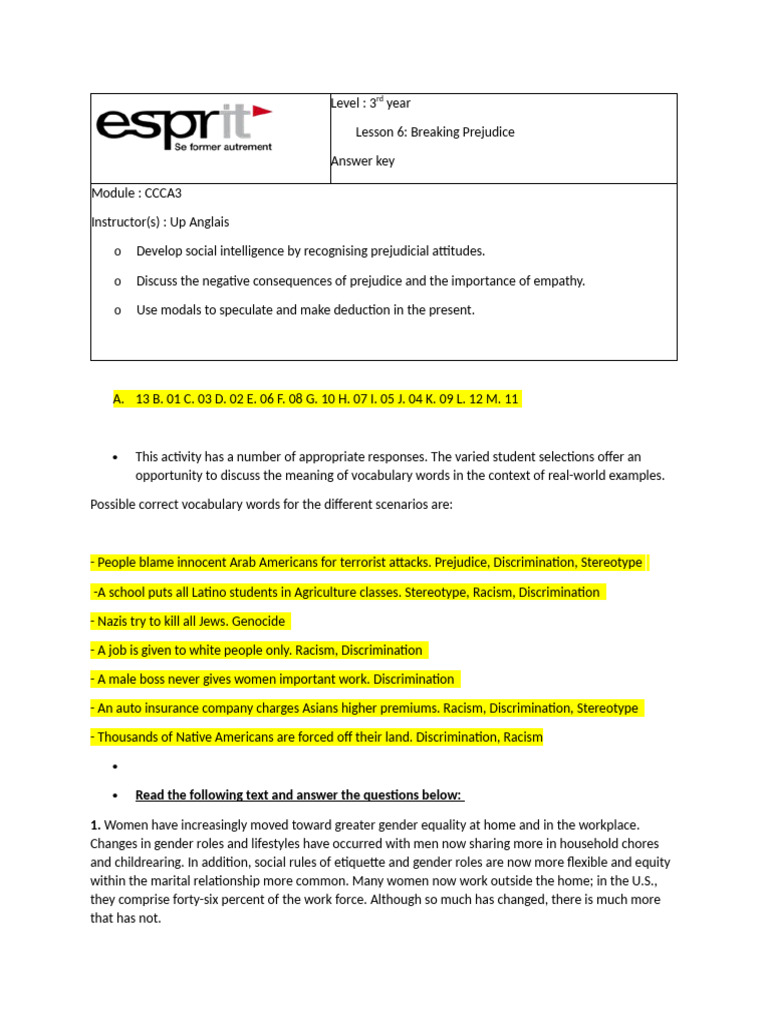 Handouts answer key | PDF | Leadership | Gender