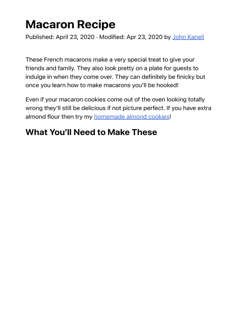 Macaron Recipe - Preppy Kitchen | PDF | Macaron | Meringue