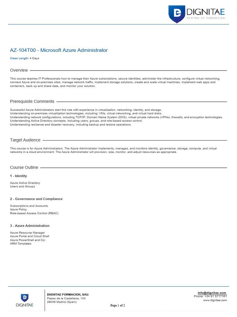 AZ 104T00 Microsoft Azure Administrator | PDF | Computer Network | Microsoft Azure