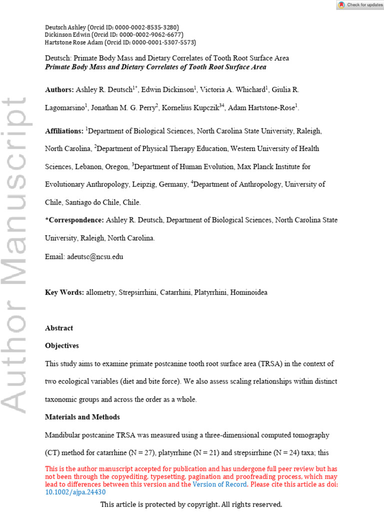 Ajpa 24430 | PDF | Human Tooth | Ape