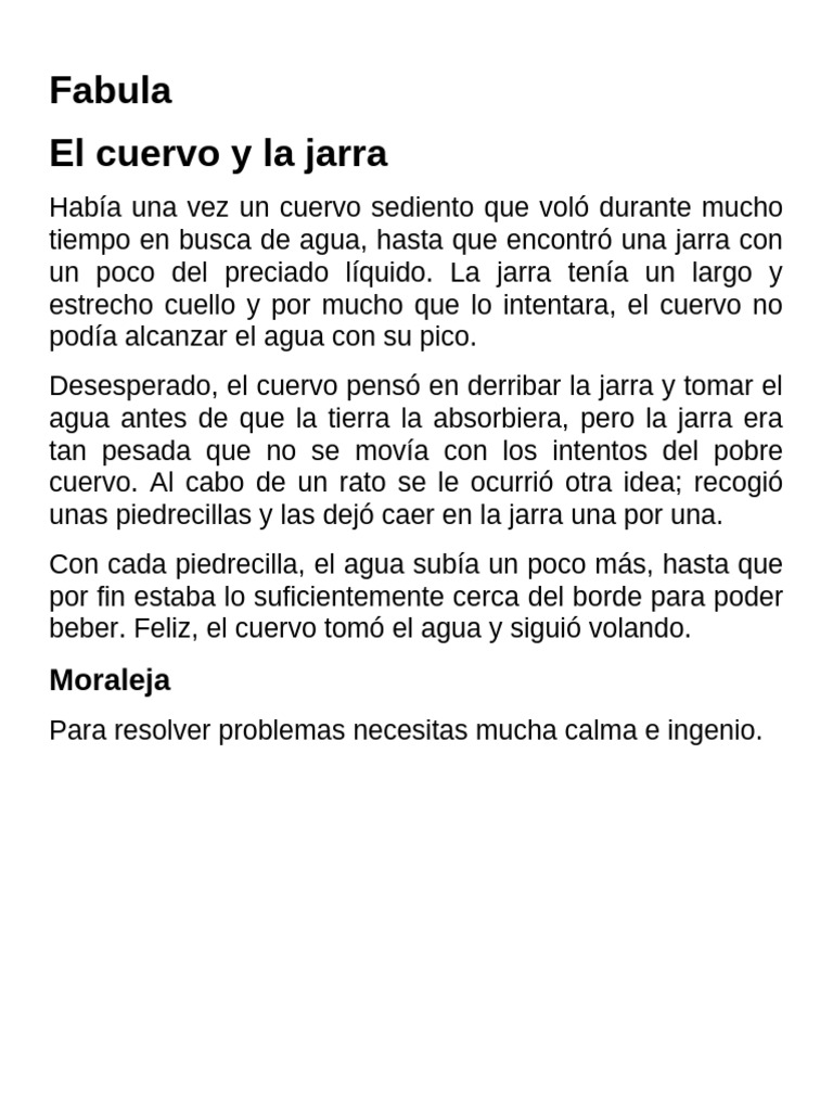Fabula El Cuervo y La Jarra: Moraleja | PDF