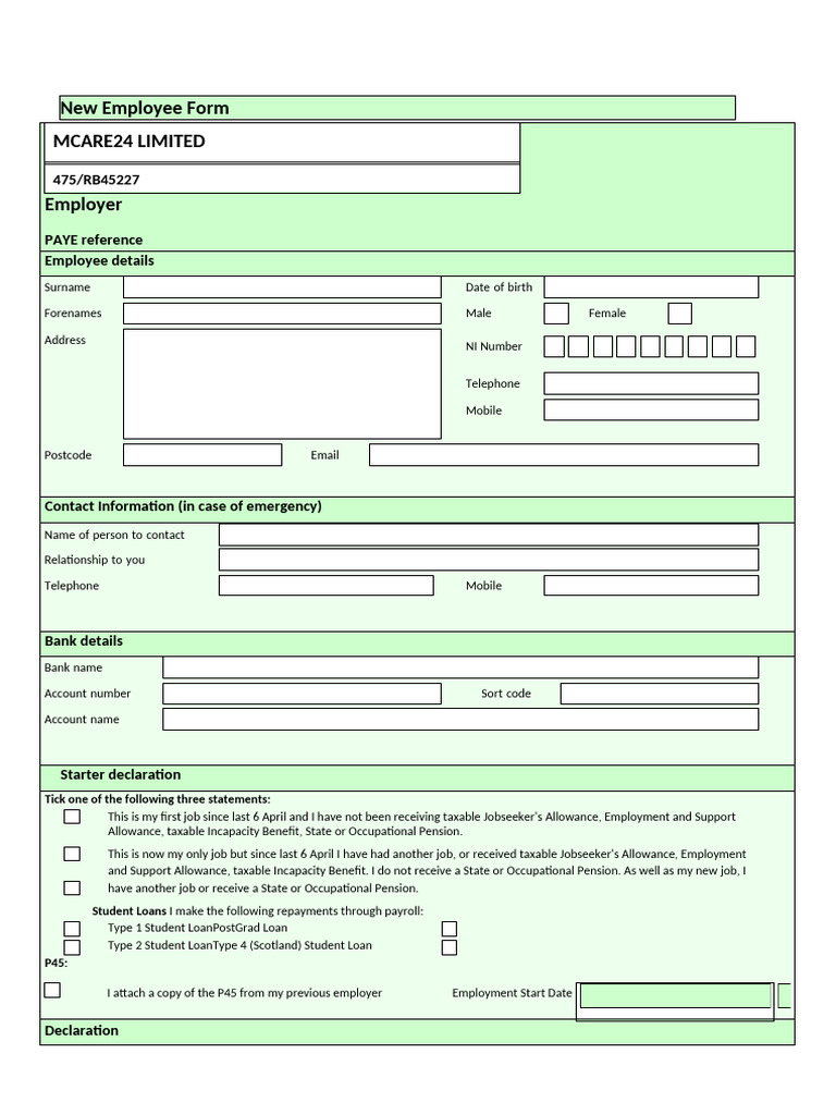 New Employee Form For Year 2022-24 | PDF