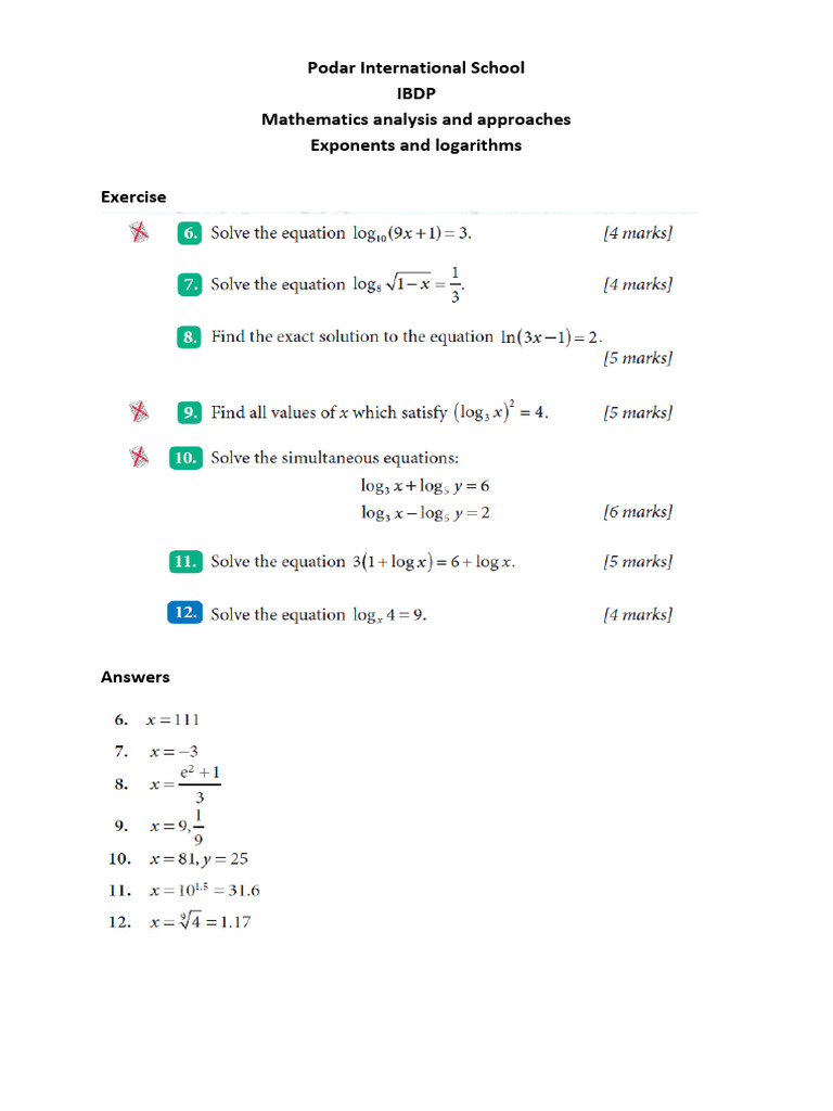 Exponents & Logarithms W 1 | PDF