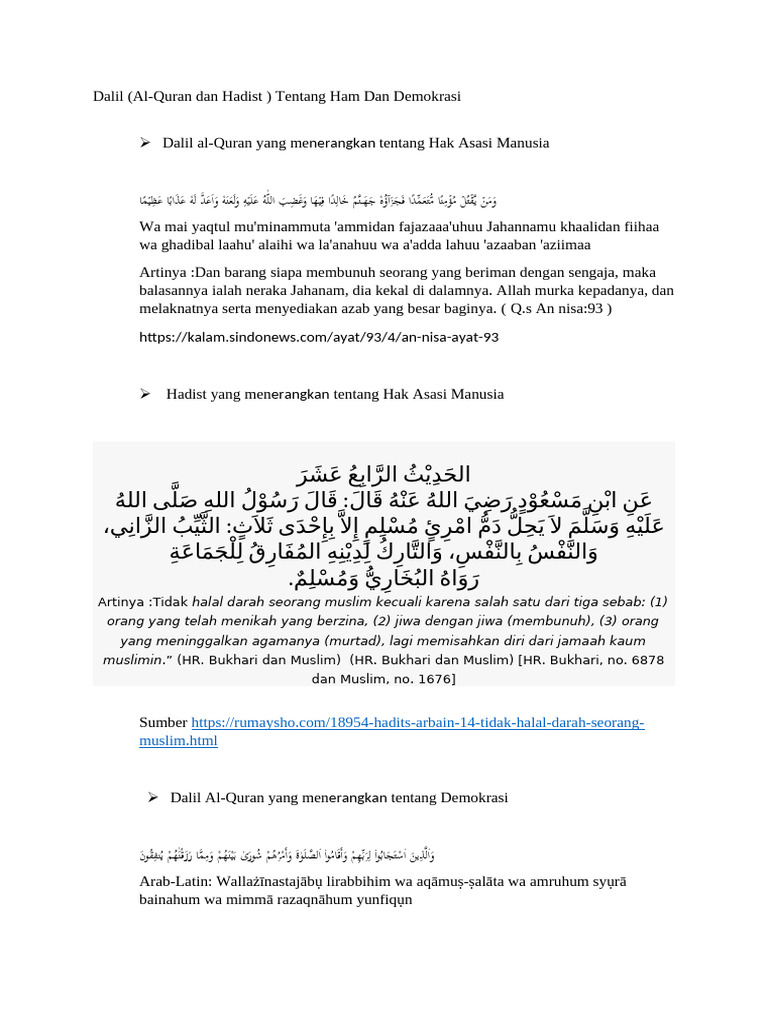 Dalil Al-Quran dan Hadist tentang HAM dan Demokrasi | PDF