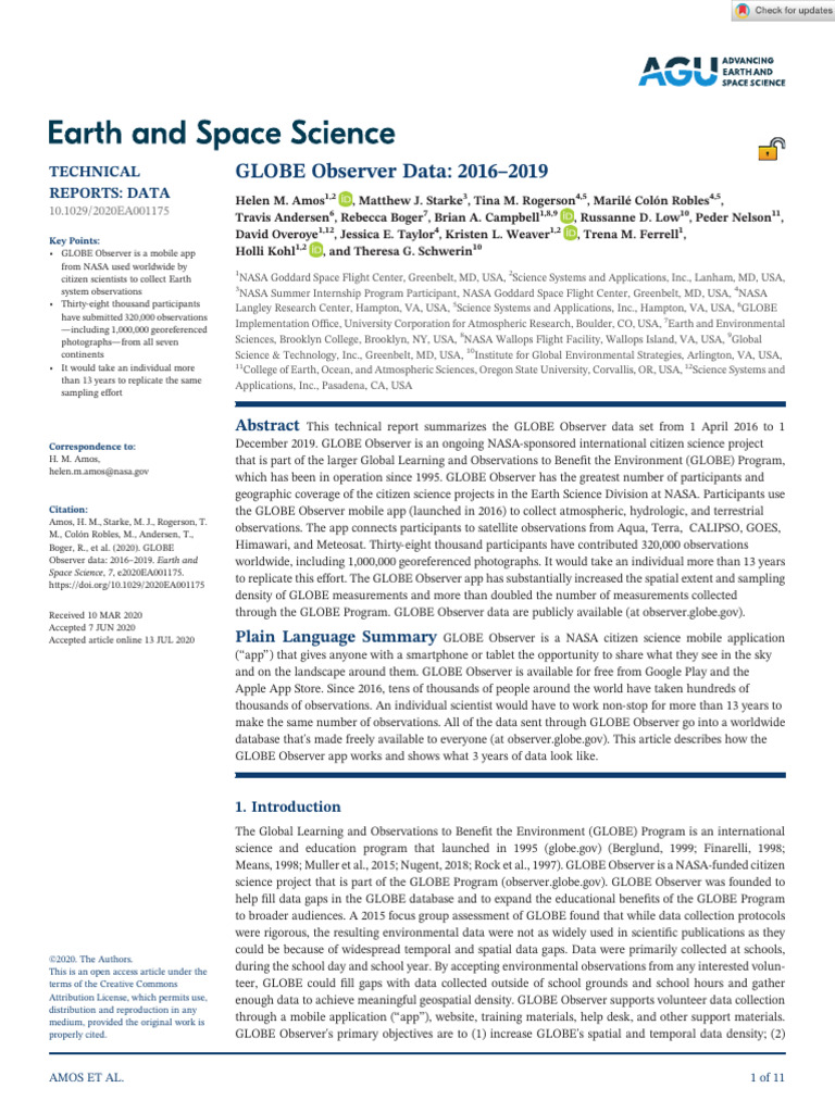 GLOBE Observer Data Overview: 2016-2019 | PDF | Mobile App | Nasa