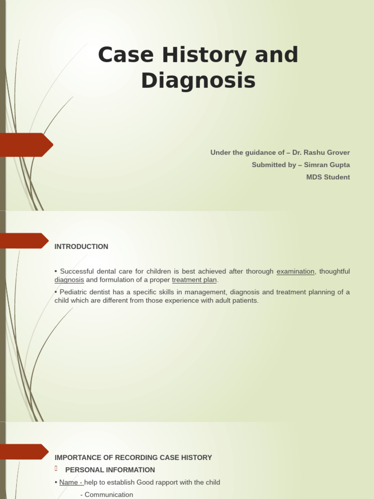 Case History and Diagnosis | PDF | Human Tooth | Diseases And Disorders