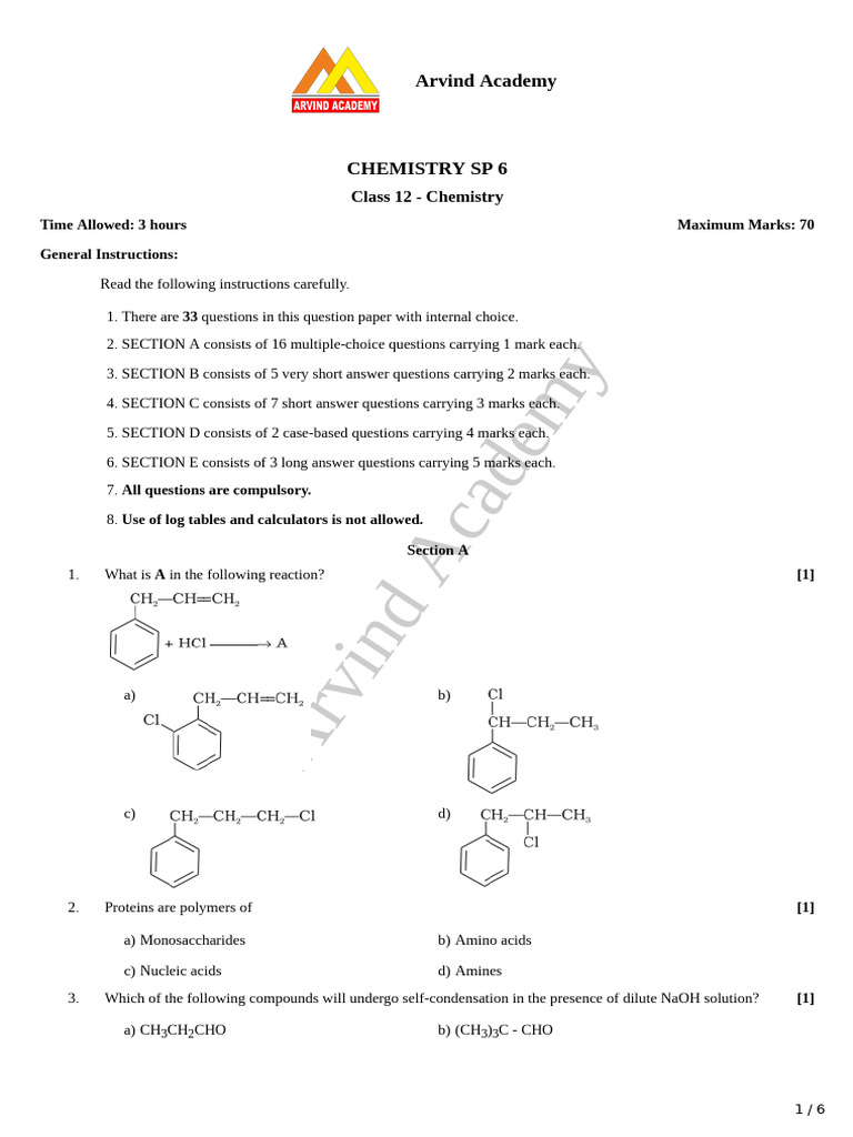 Chemistry Sample Paper 6 | PDF | Isomer | Acid Dissociation Constant