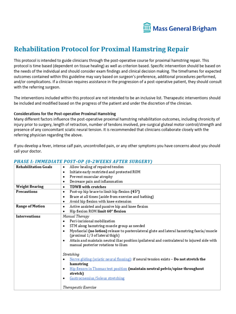 Proximal Hamstring Repair Rehab Protocol | PDF | Anatomical Terms Of ...