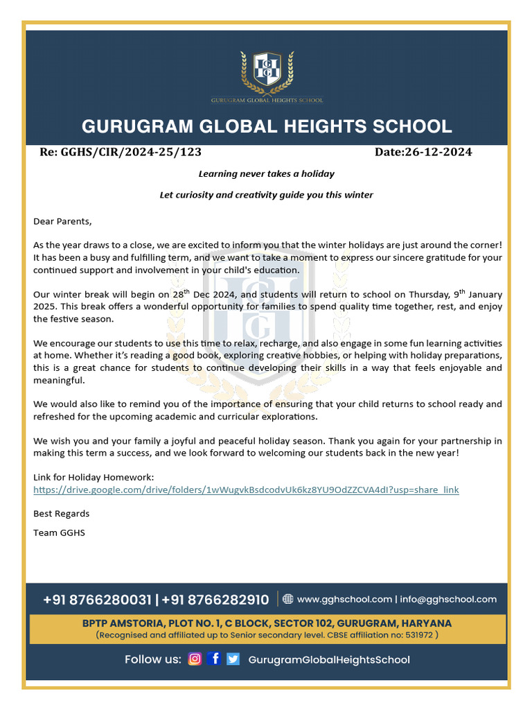 Winter Holiday Homework | PDF