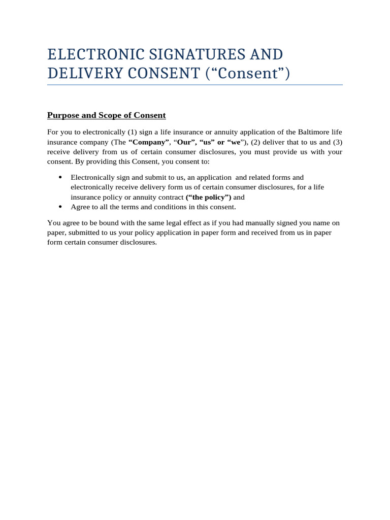 Electronic Signature Consent for Insurance | PDF