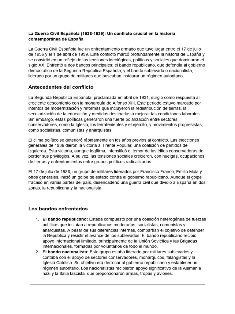 Guerra Civil Española: Causas y Consecuencias | PDF | guerra civil ...