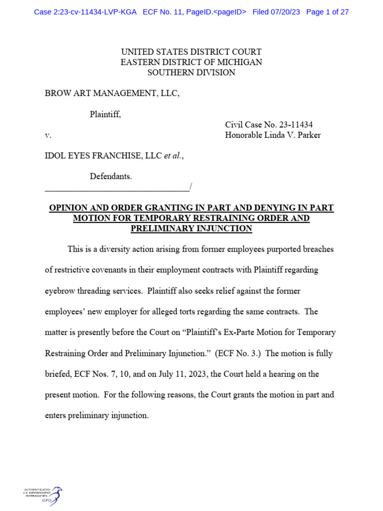 USCOURTS Mied 2 - 23 CV 11434 0 | PDF | Injunction | Tortious Interference