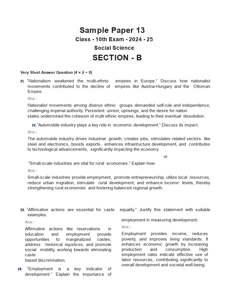 S.S Sample Paper-13 | PDF | Economic Inequality | Discrimination & Race ...