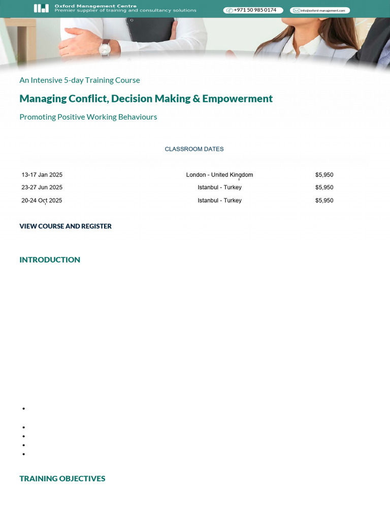 Oxford Management Centre Managing Conflict Decision Making Empowerment | PDF | Empowerment ...
