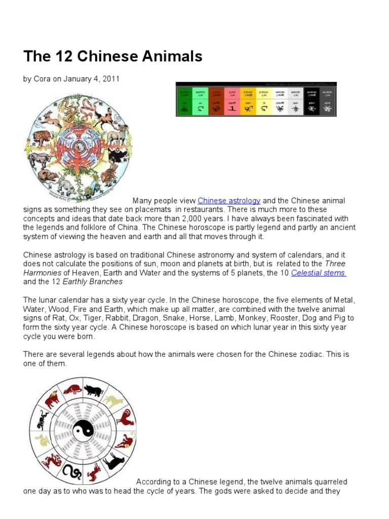 The 12 Chinese Animals | PDF | Chinese Zodiac | Astrology