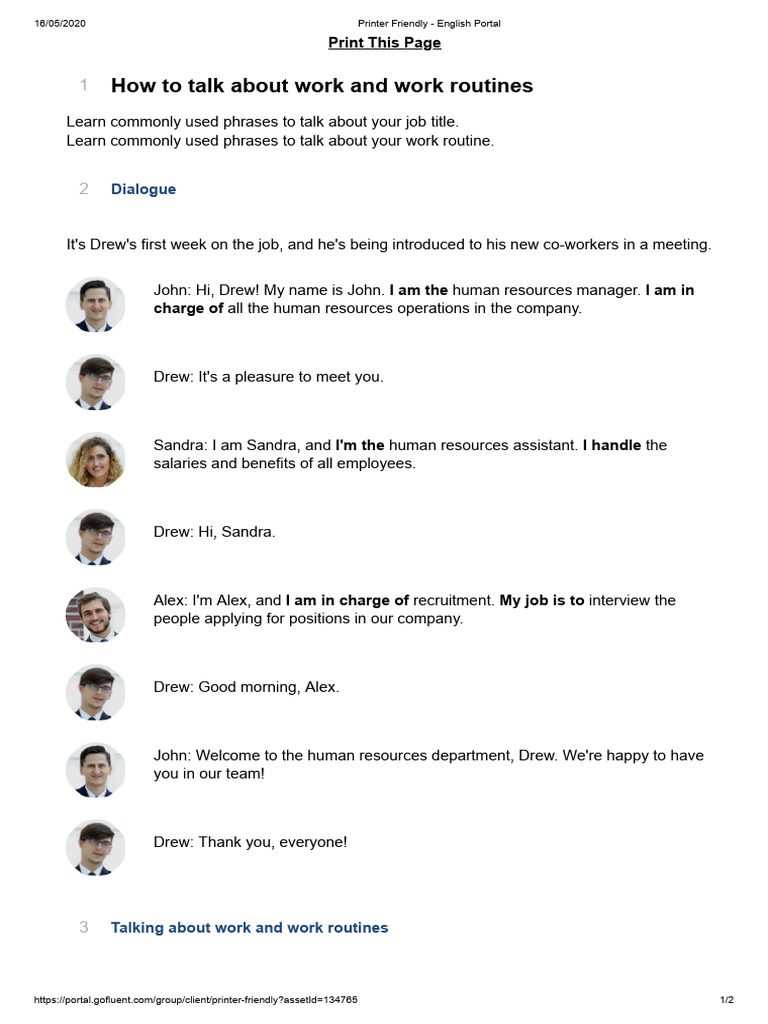 Review 7 - How To Talk About Work and Work Routines | PDF | Human ...