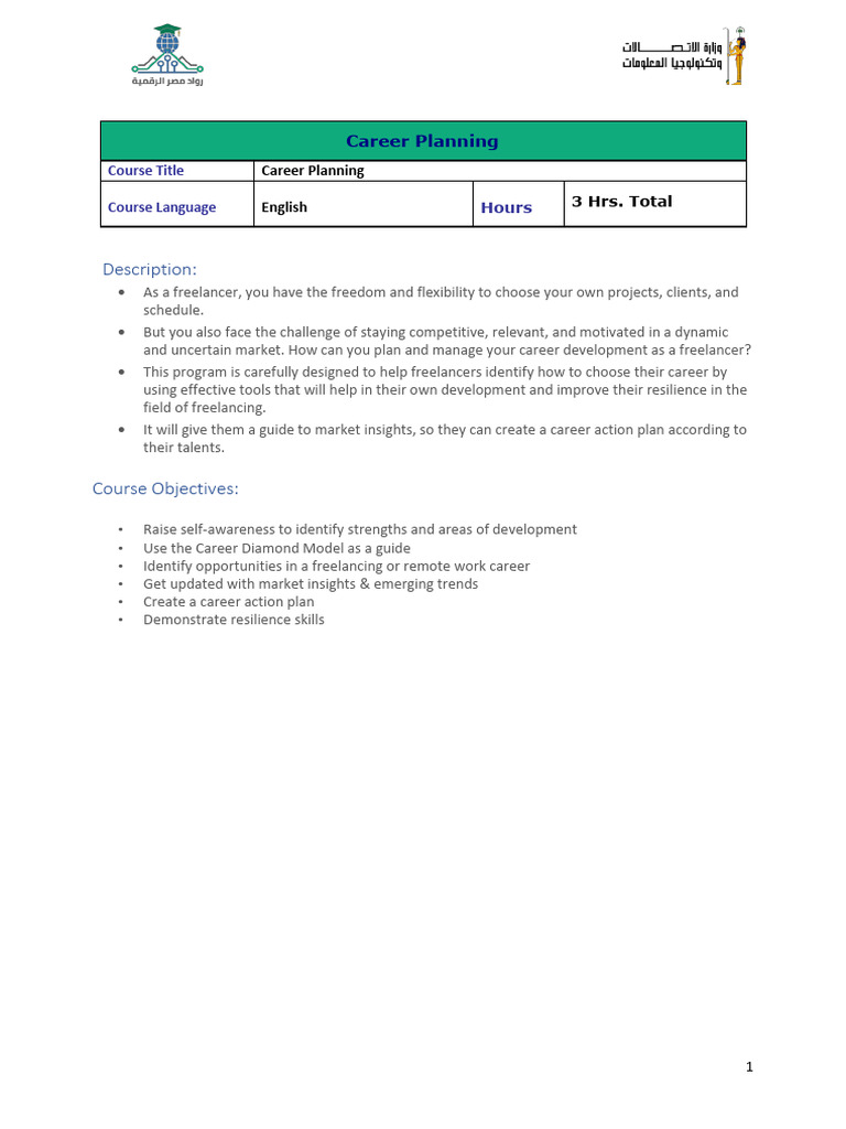 Career Planning Handout | PDF | Freelancer | Goal