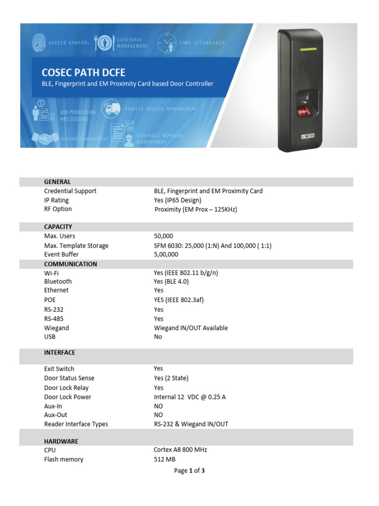 COSEC PATH DCFE Door Controller Overview | PDF | Access Control ...