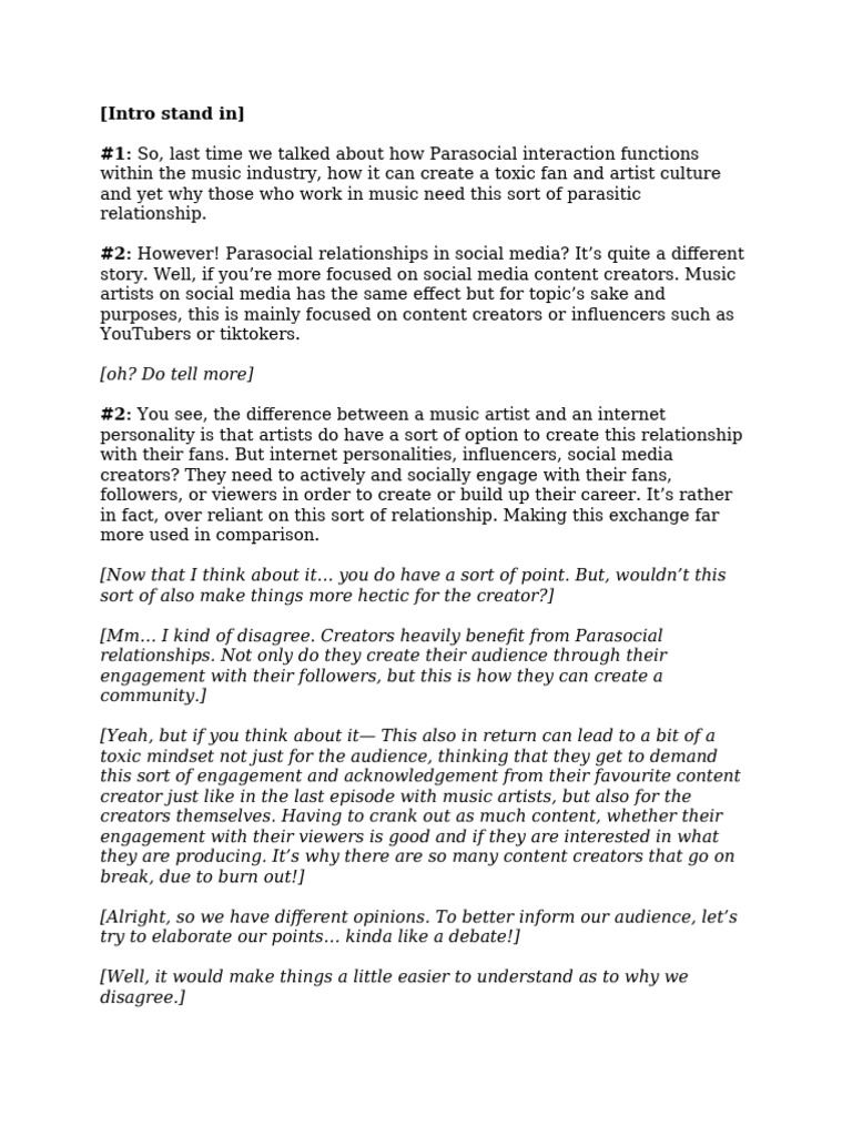 Script of Parasocial Relationships | PDF