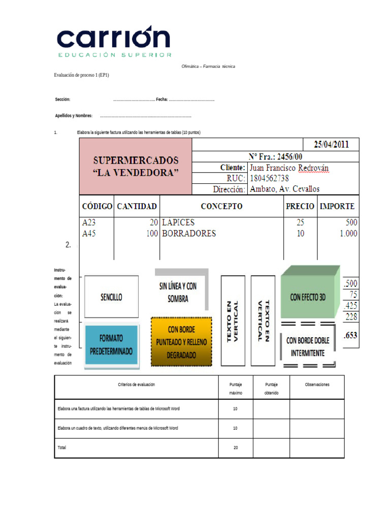 Factura y Cuadro de Texto en Word | PDF