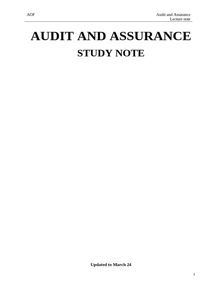 1.audit and Assurance - Lecture Note - Sent To Participant | PDF | Audit | Auditor's Report