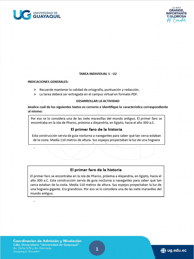 U2-Tarea 1-S4 DIEGO - ARGUDO - PRIMER - FARO - ALEJANDRÍA | PDF | Faro