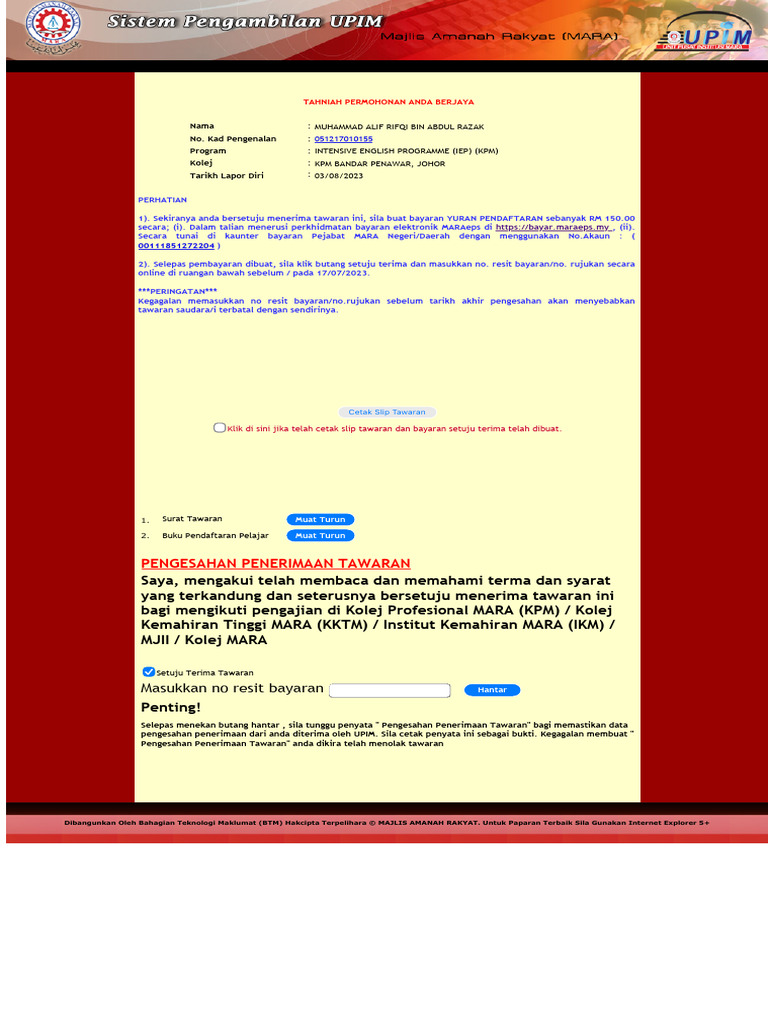 Semakan Keputusan Kemasukan Ke Ipma | PDF