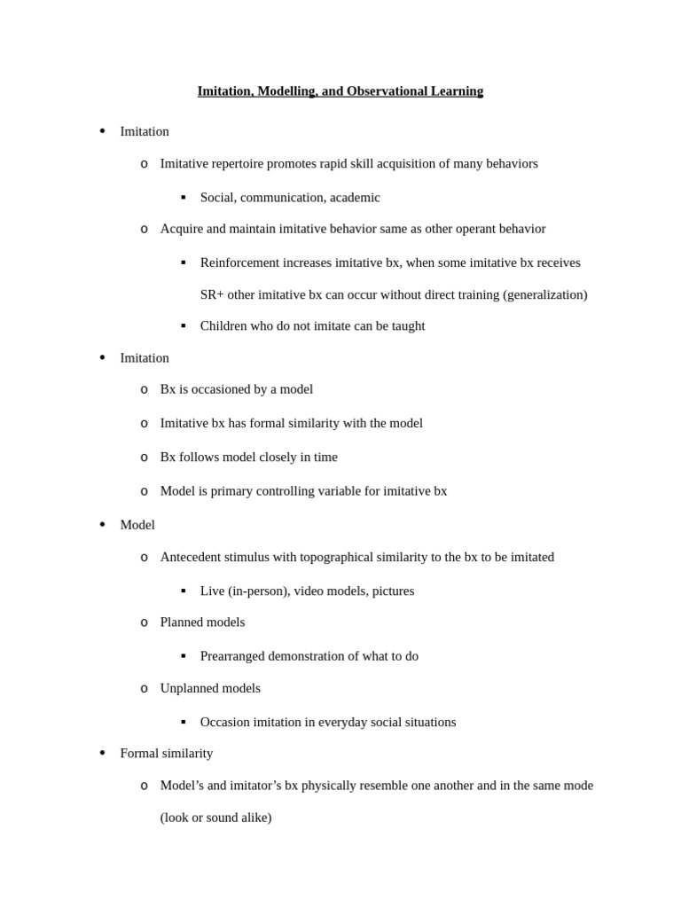 Imitation Modeling and Observational Learning Notes | PDF | Learning ...