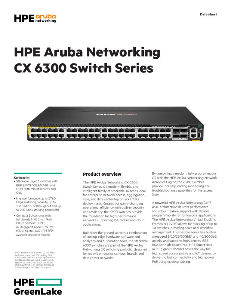 HPE Aruba Networking CX 6300 Series Switch Data Sheet-A00085162enw ...