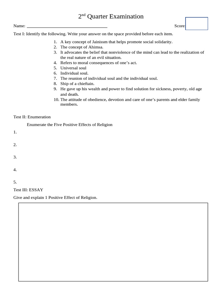 2nd Quarter Examination | PDF