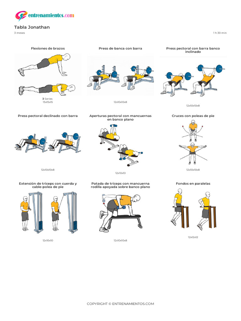 Tabla Gym 3 Meses | PDF | Entrenamiento de fuerza | Entrenamiento con pesas