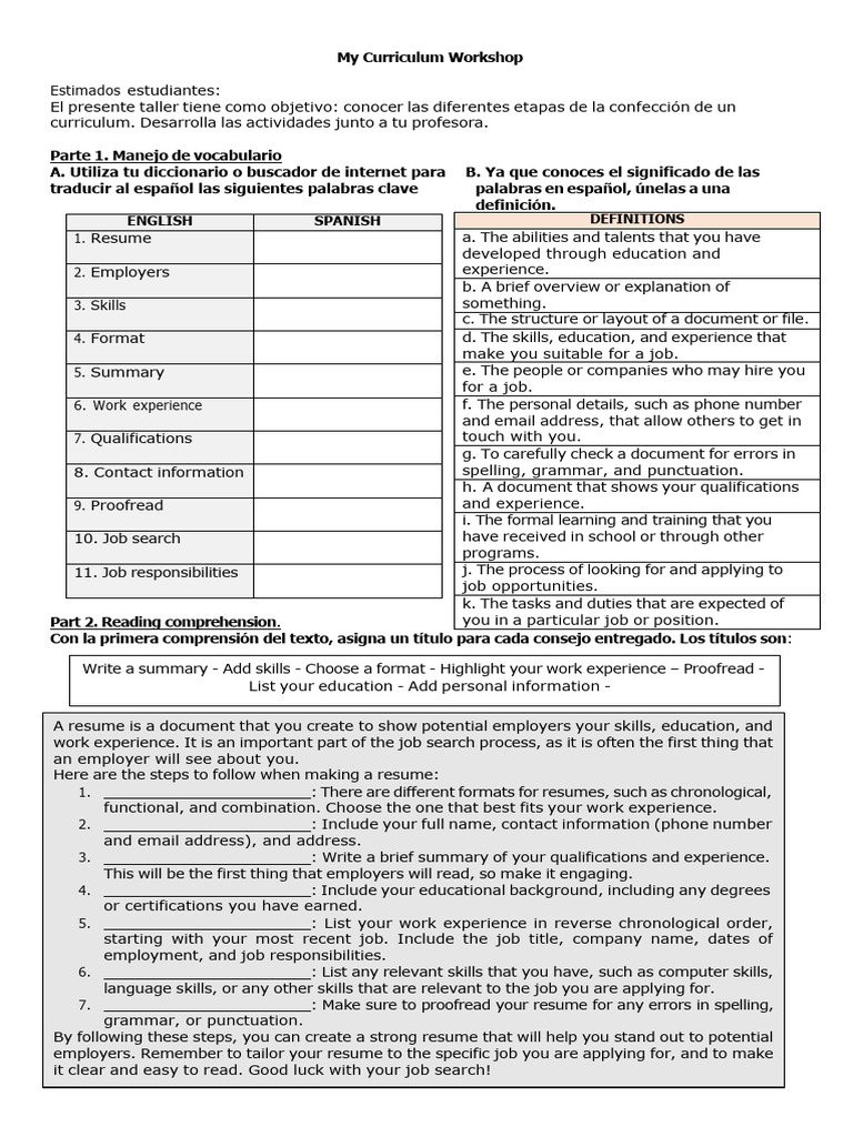 My Curriculum Workshop 4°TP Week 1 | PDF | Résumé