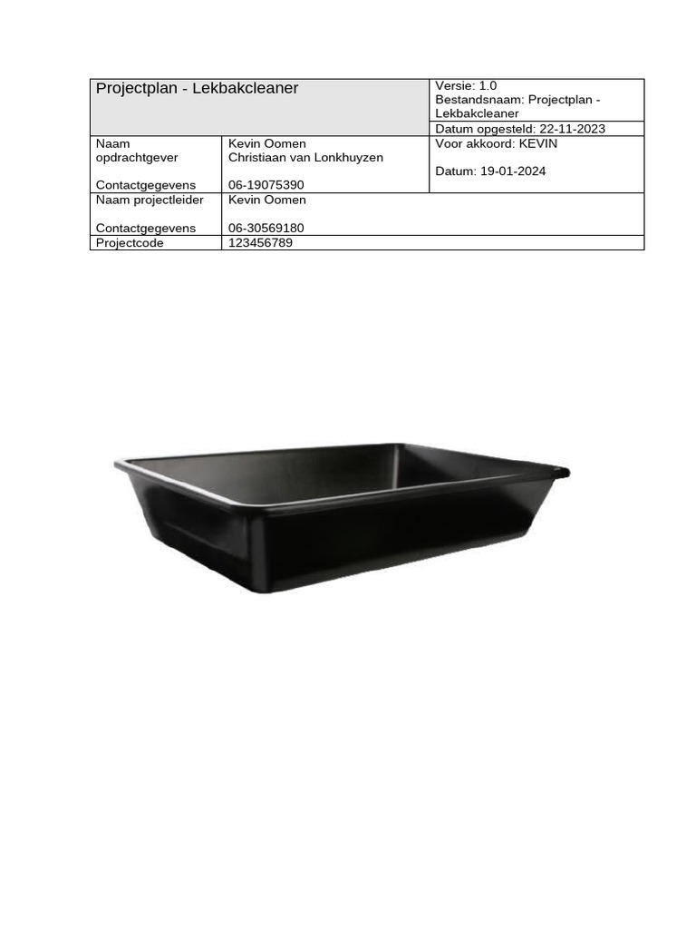 Projectplan - Lekbak Cleaner | PDF