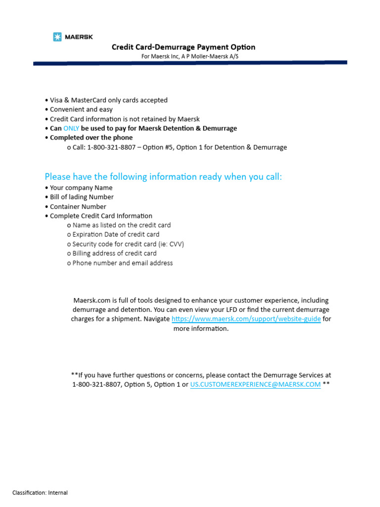 Credit Card Demurrage Payment Option v4 | PDF