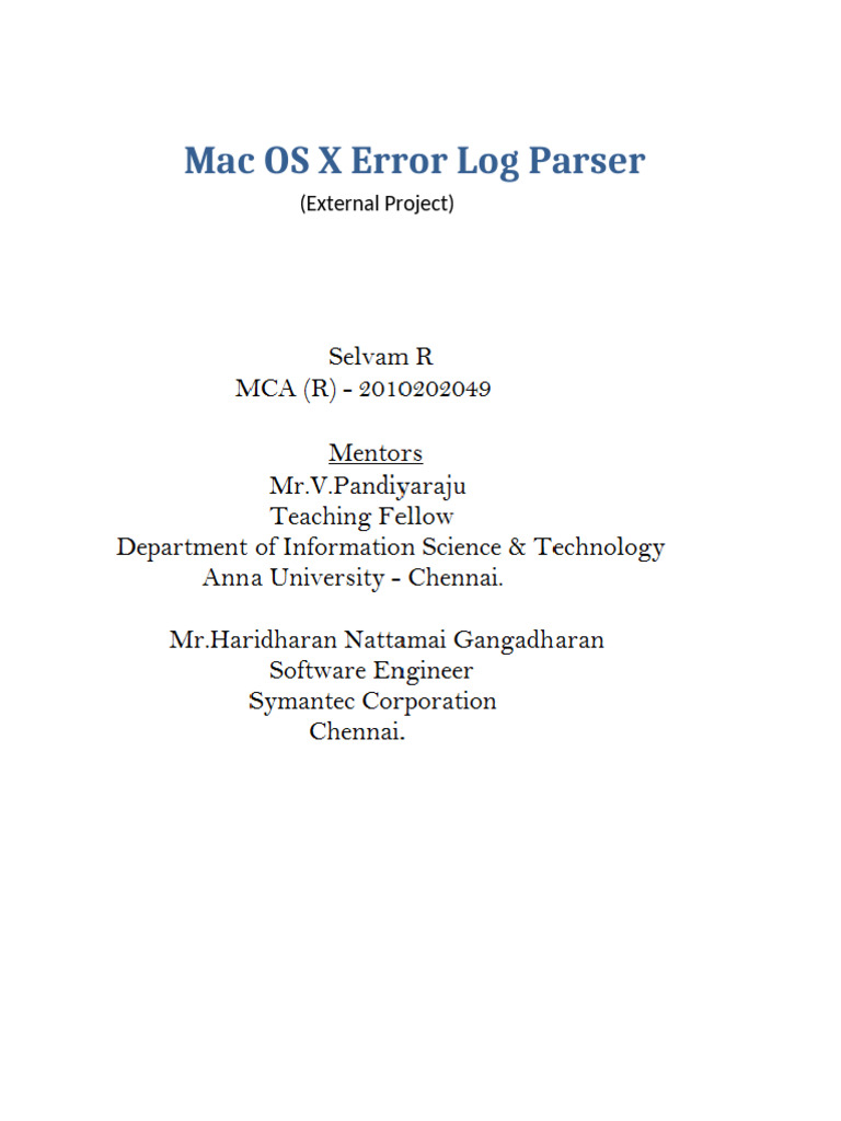 Mac OS X Error Log Parser | PDF | Parsing | Computing