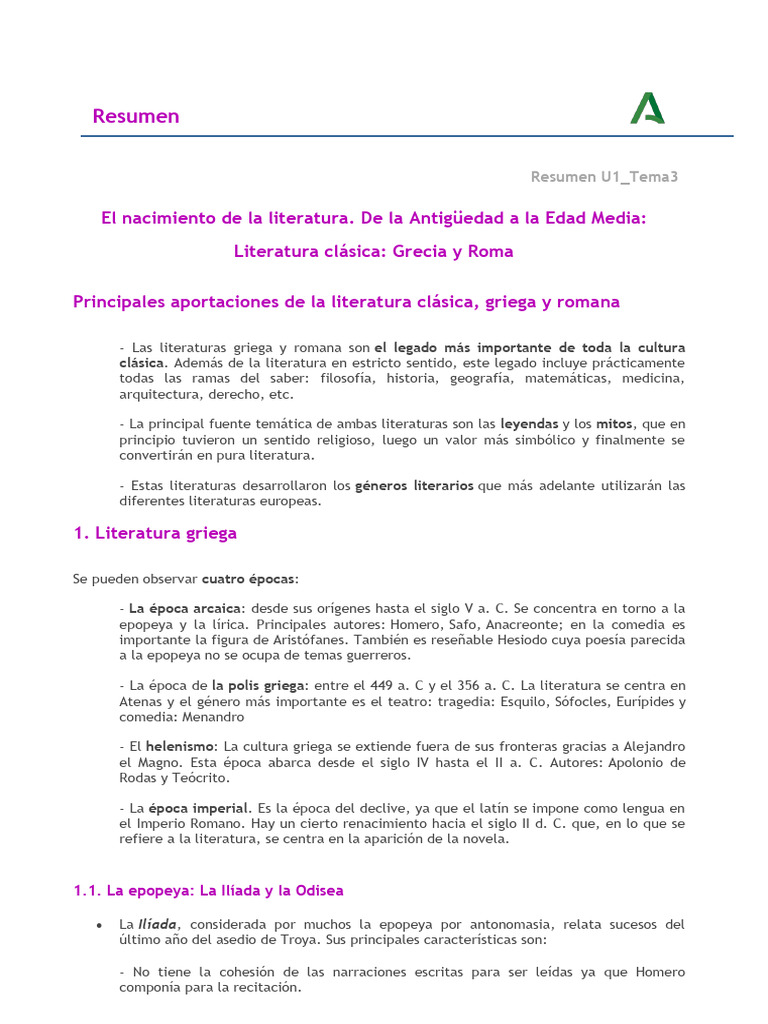 Resumen U1 Tema3 v02 | PDF | Literatura latina | Literatura antigua