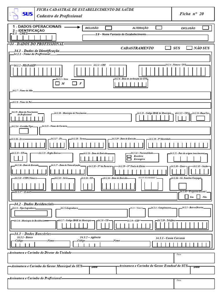 Ficha CNES - 20 - 21 - Profissional | PDF | Brasil