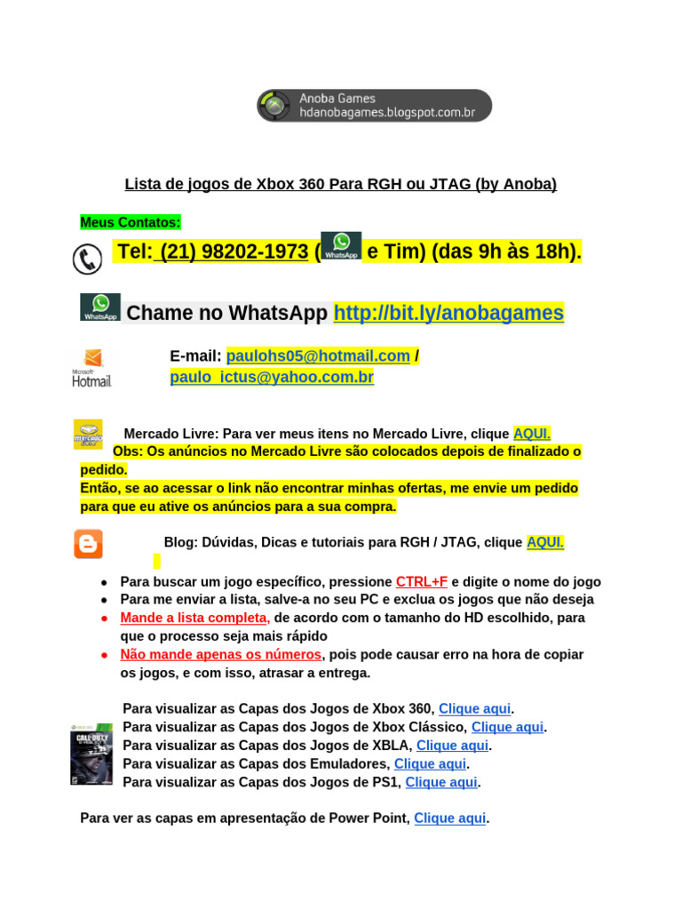 Lista de Jogos Xbox 360 para RGH/JTAG | PDF | Xbox