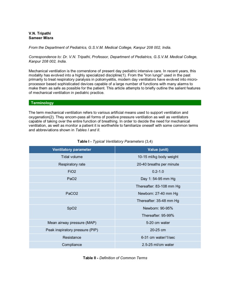 Mechanical Ventilation in Pediatric Patient | PDF | Respiratory System ...