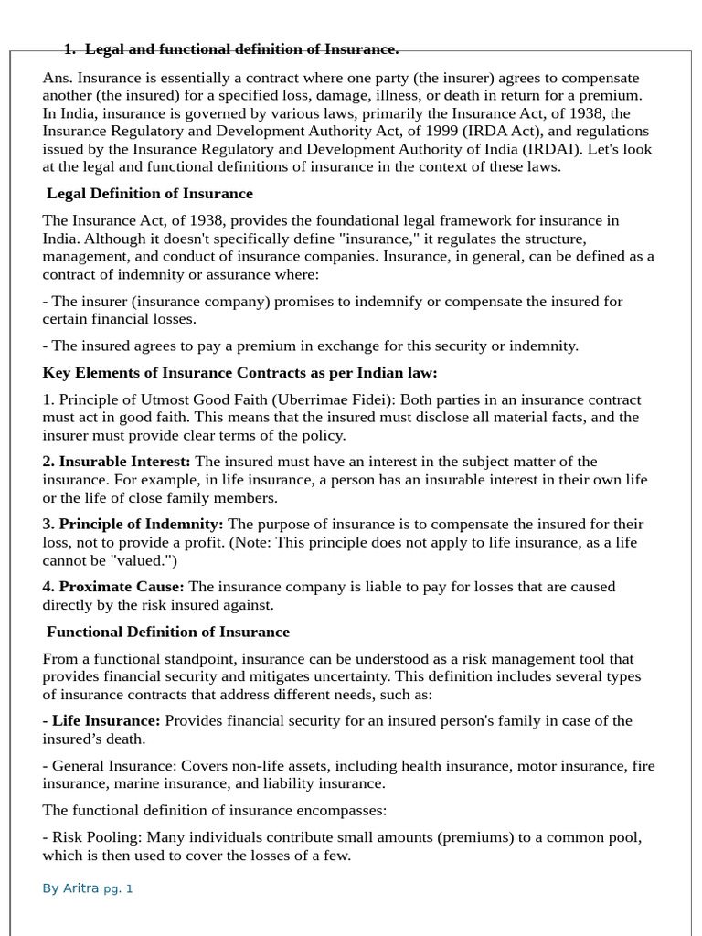 Legal and Functional Insurance Defined | PDF | Insurance | Life Insurance