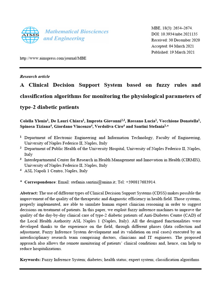 A Clinical Decision Support System based on fuzzy rules | PDF | Statistical Classification ...