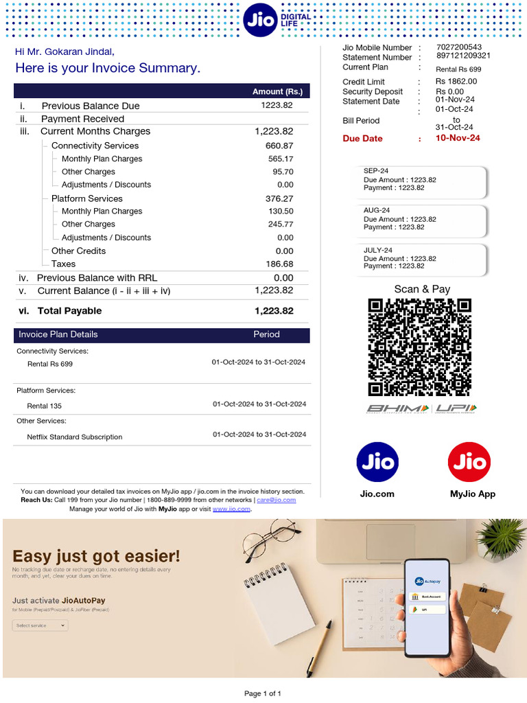 oct_mobile_bill | PDF | Taxes | Payments