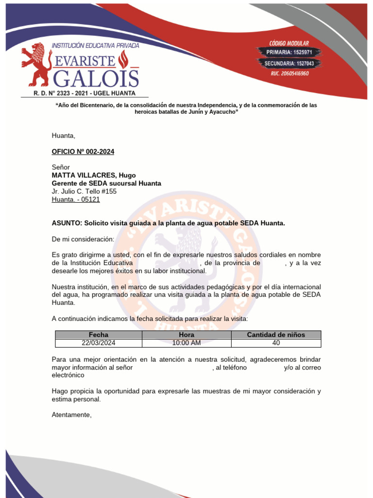 Oficio Visita Guiada | PDF