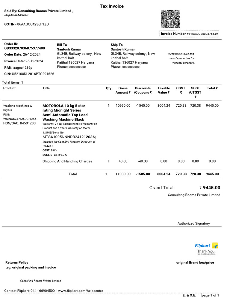 Invoice for Santosh Kumar | PDF | Taxes | Payments