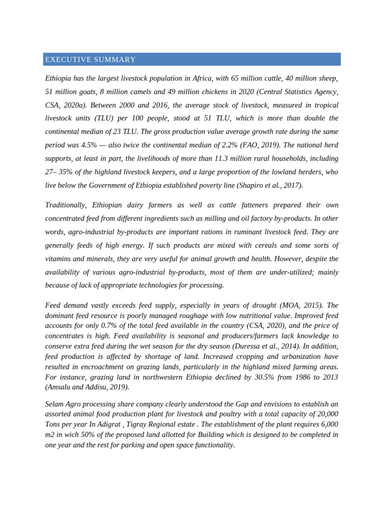 Excuitive Summary For Animal Feeding Production Plant | PDF | Net ...