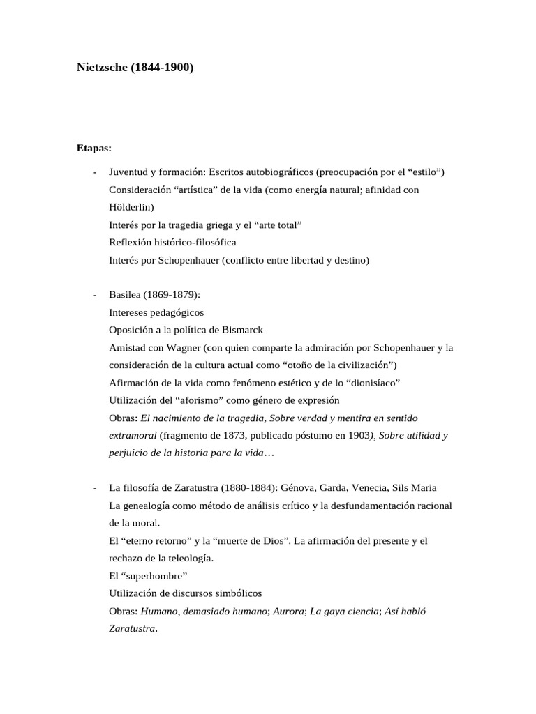 Nietzsche (Esquema) | PDF | Friedrich Nietzsche | Verdad