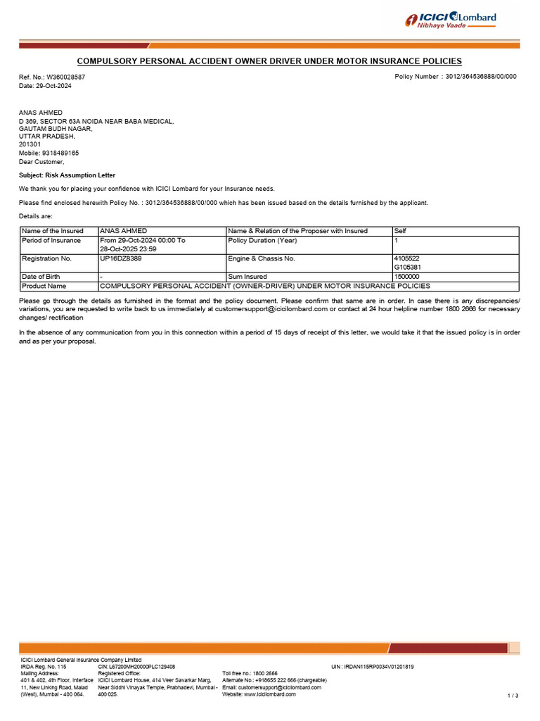 Owner-Driver Accident Policy | PDF | Insurance | Private Law